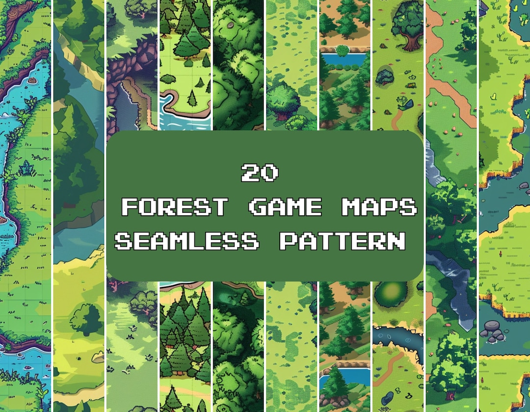 Fantasy Forest Game Map Seamless Patterns | Gamer Digital Paper | RPG ...