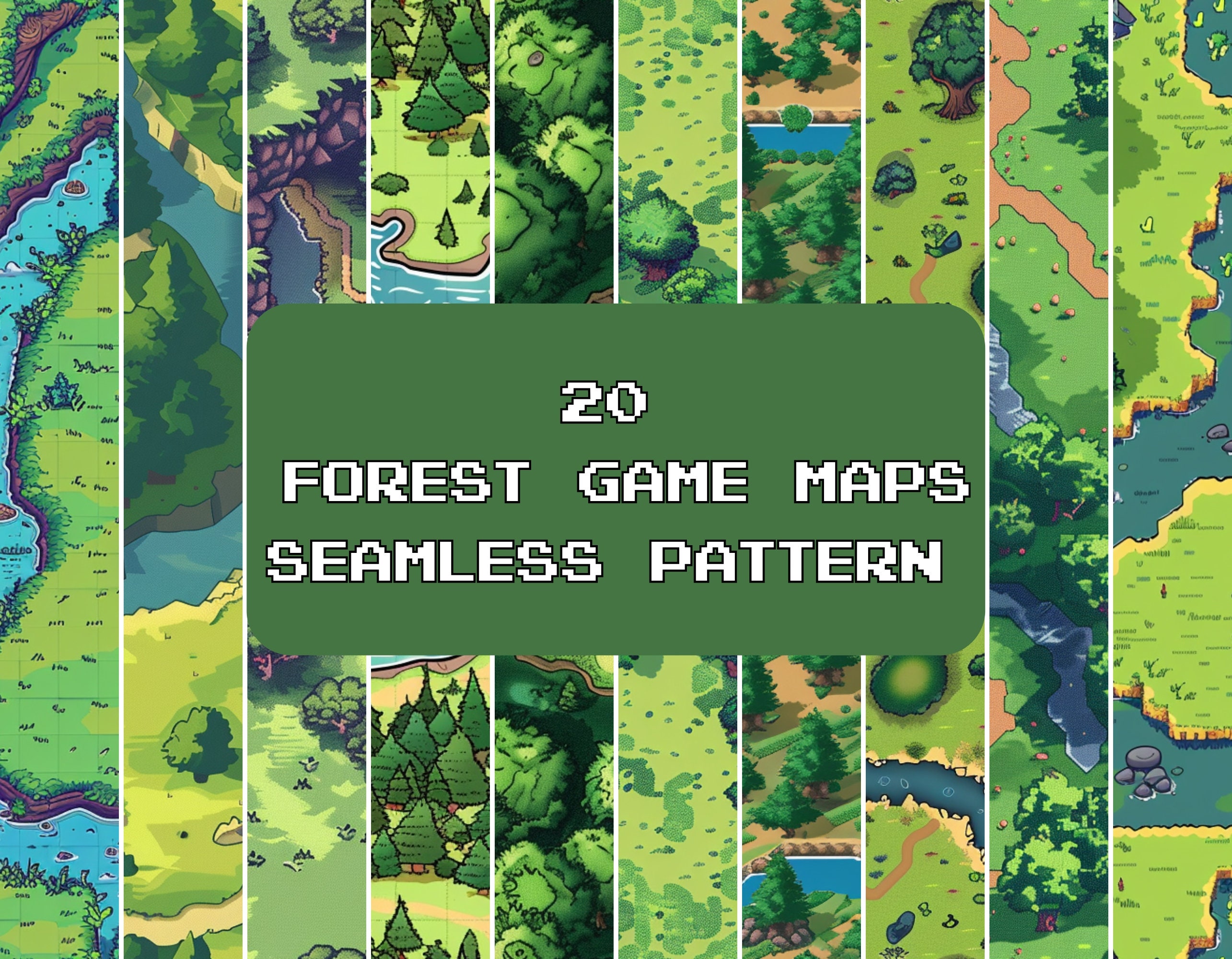 Fantasy Forest Game Map Seamless Patterns Gamer Digital Paper RPG ...