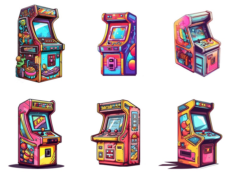 Retro Clipart, 30 Colorful Retro Arcade Machine Cliparts | Good for Projects, Presentations ...