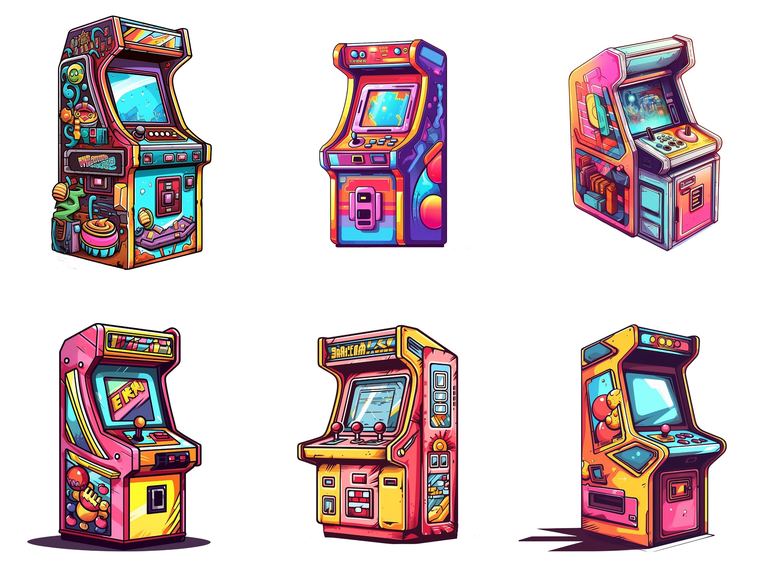 Retro Clipart, 30 Colorful Retro Arcade Machine Cliparts | Good for ...
