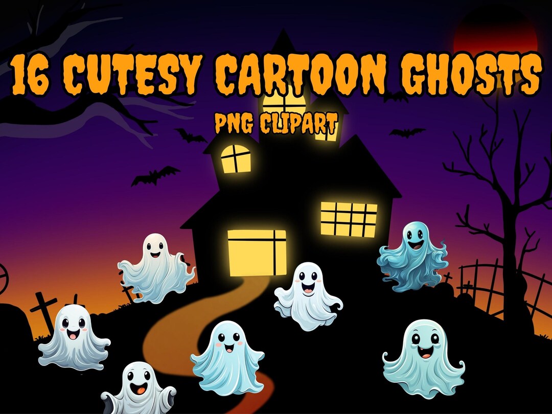 16 Cutesy Cartoon Ghosts PNG Pack Includes 16 Different Png's With ...