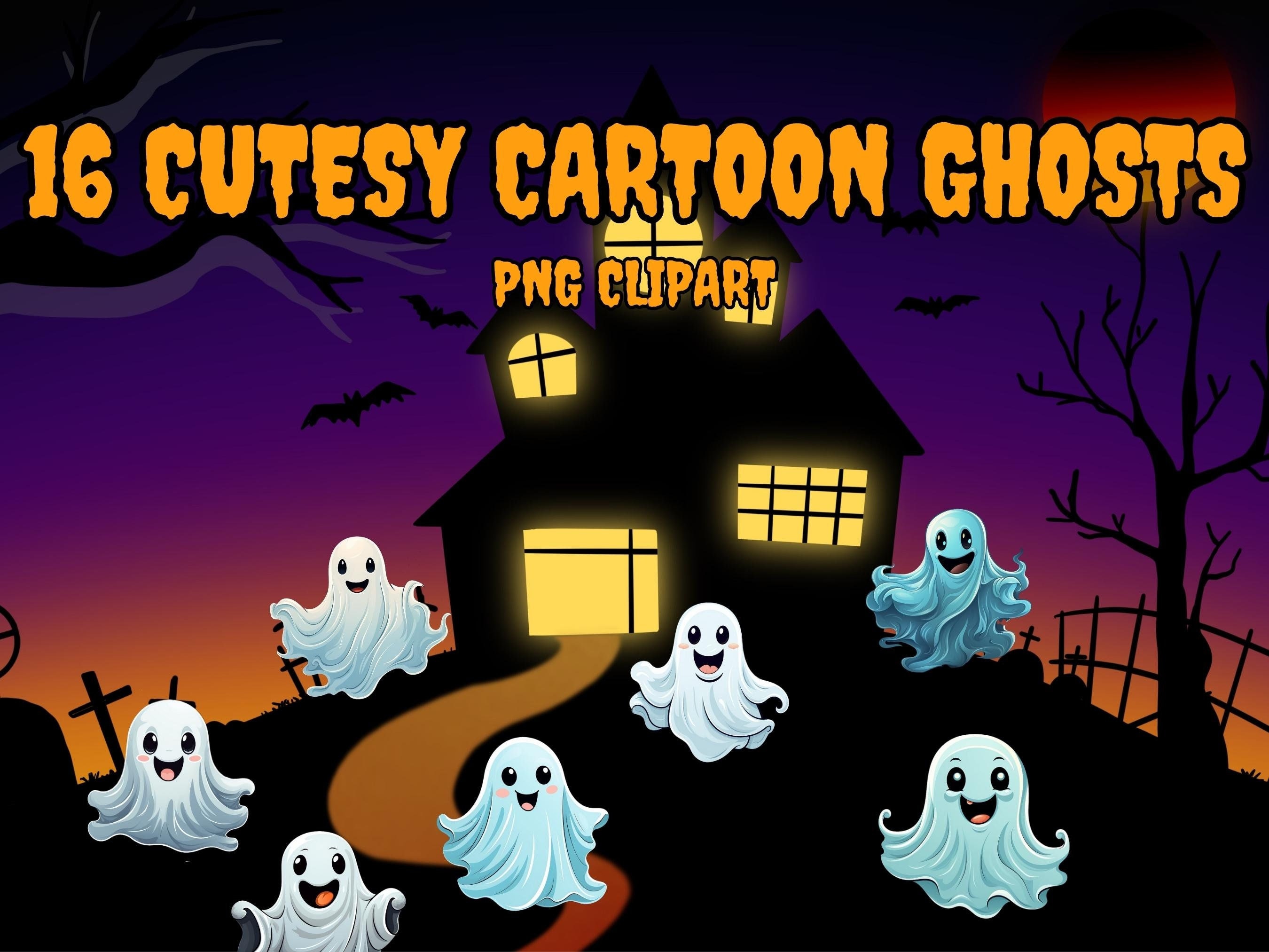 16 Cutesy Cartoon Ghosts PNG Pack Includes 16 Different Png's With ...