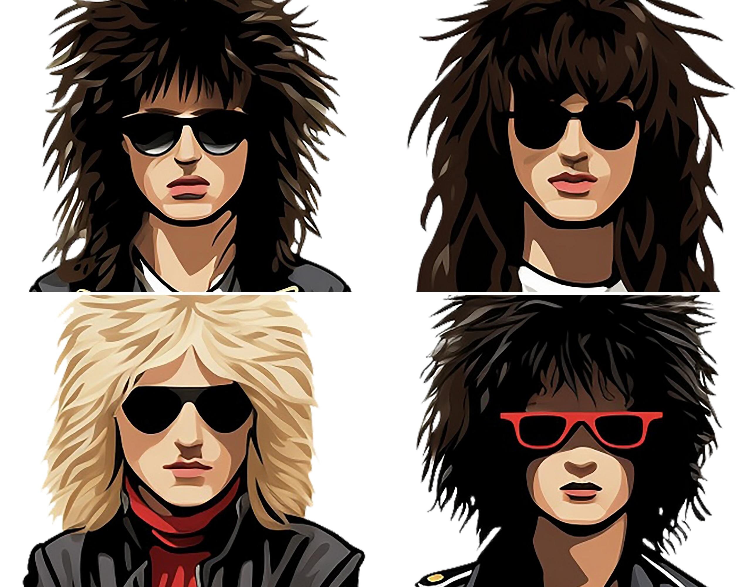 Retro 80s Clipart, 13 Colorful Retro 80s Hair Metal Band Member Cliparts | Good for Projects ...