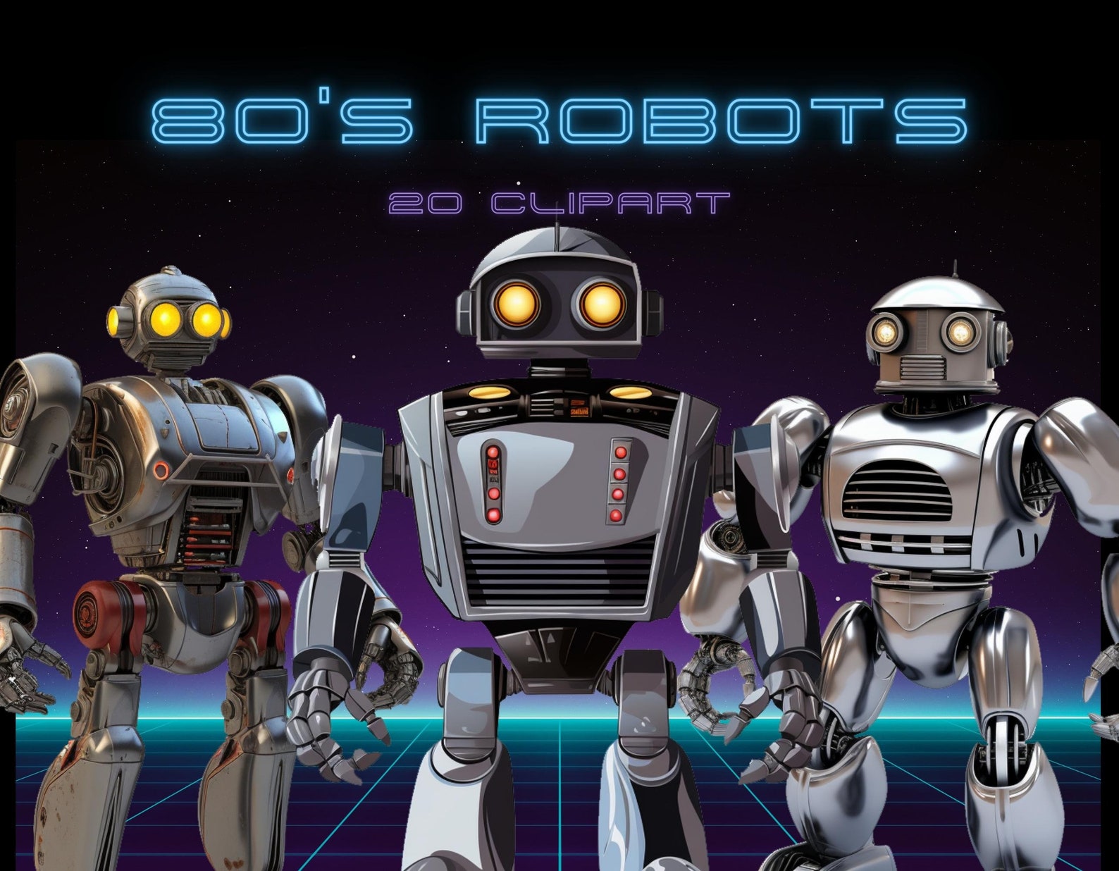 Retro Clipart, 20 Sci-fi 80's Robots Cliparts | Good for Projects ...