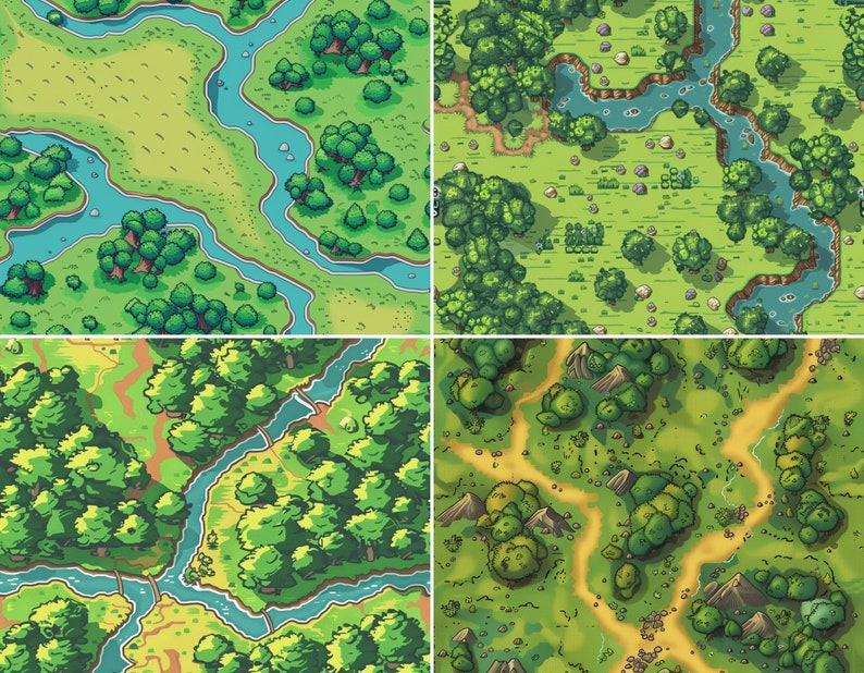 Fantasy Forest Game Map Seamless Patterns Gamer Digital Paper RPG ...