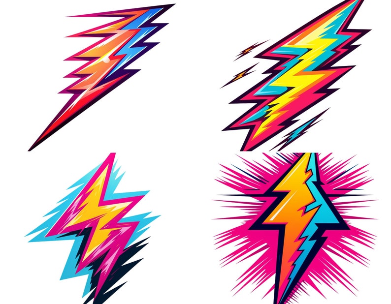 Retro Clipart, 40 Colorful Retro Lightning Bolt Cliparts | Good for ...