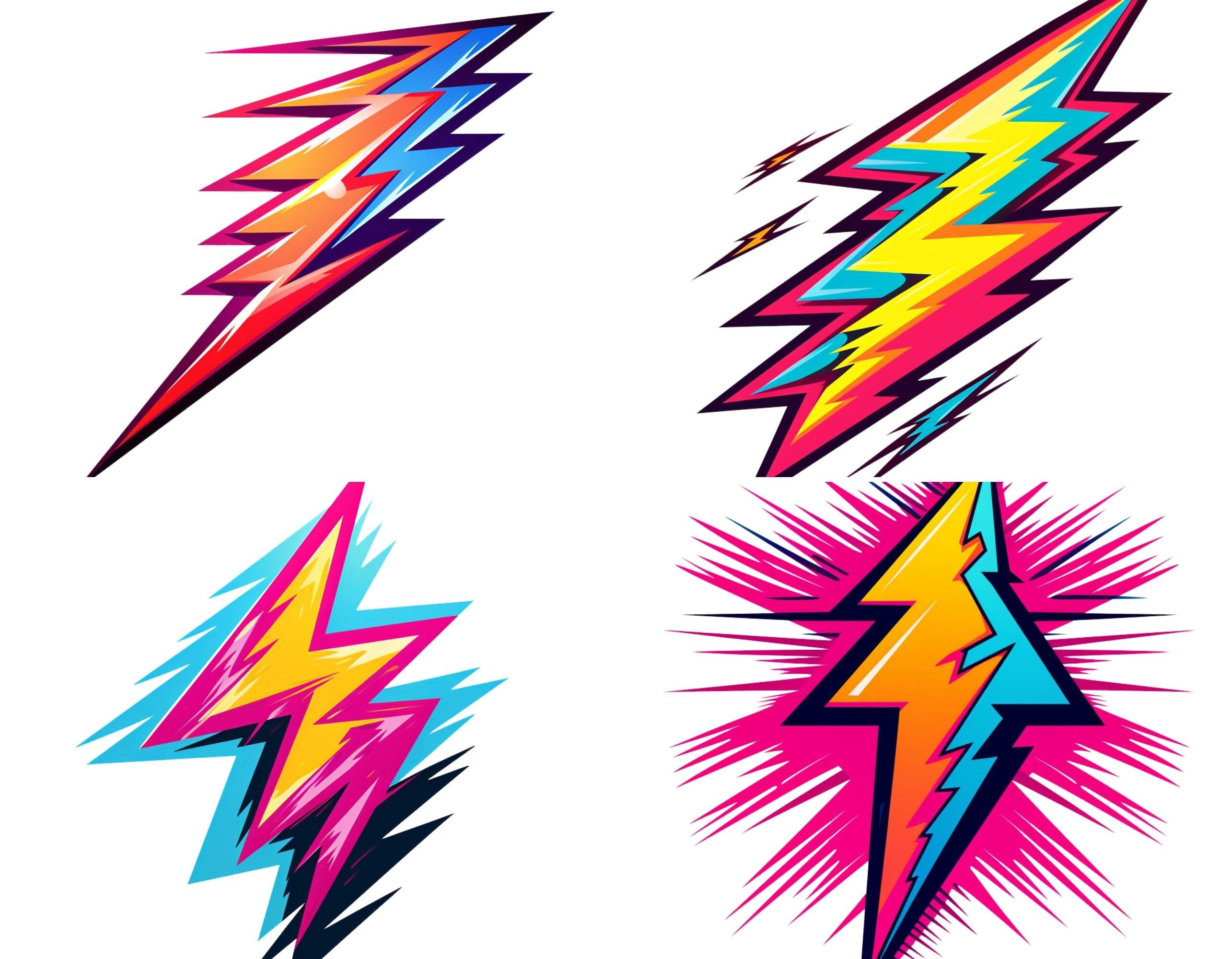 Retro Clipart, 40 Colorful Retro Lightning Bolt Cliparts | Good for ...