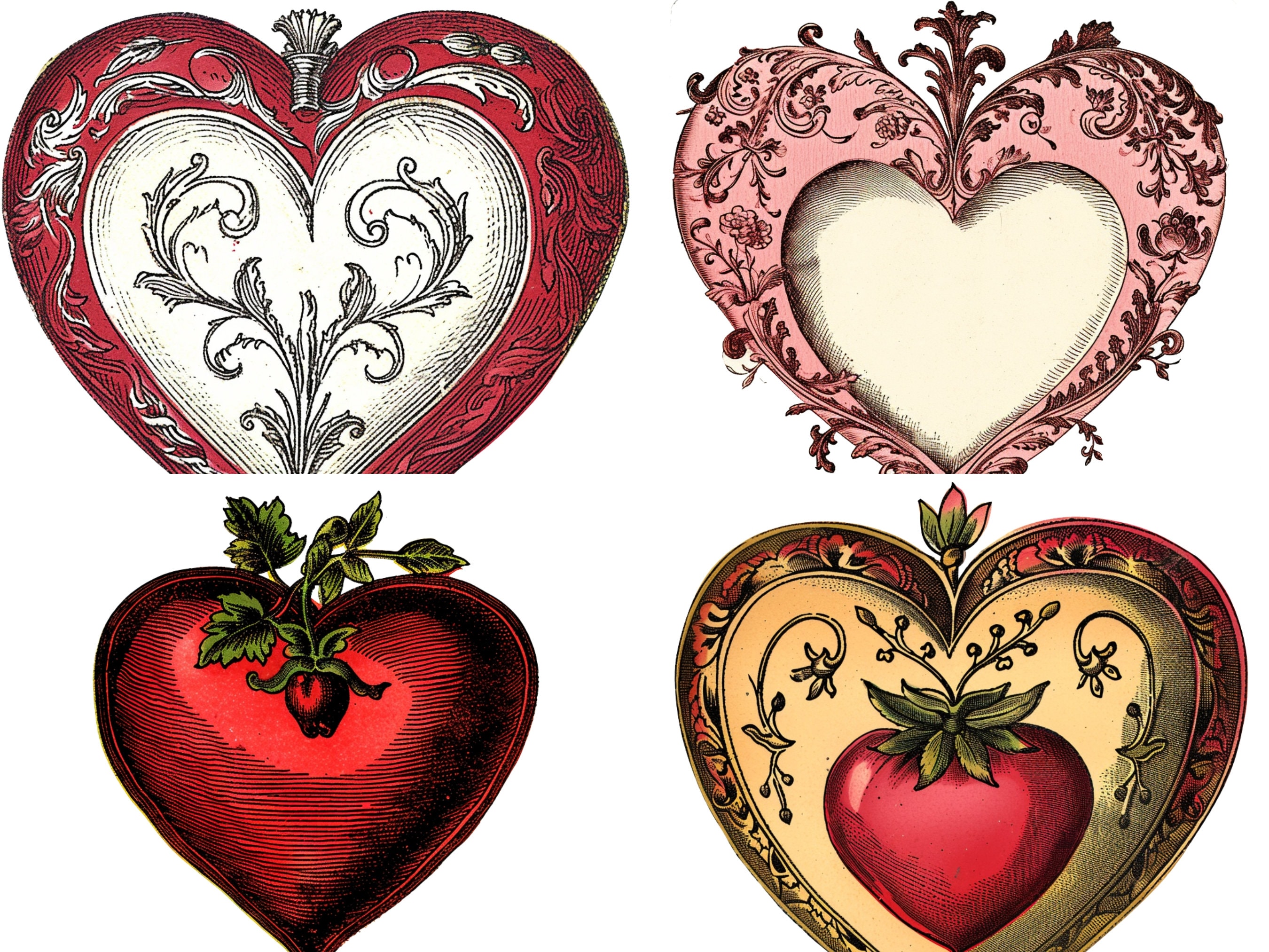 Vintage Retro Heart Clipart Pack 30 Unique Digital Hearts, Romantic ...