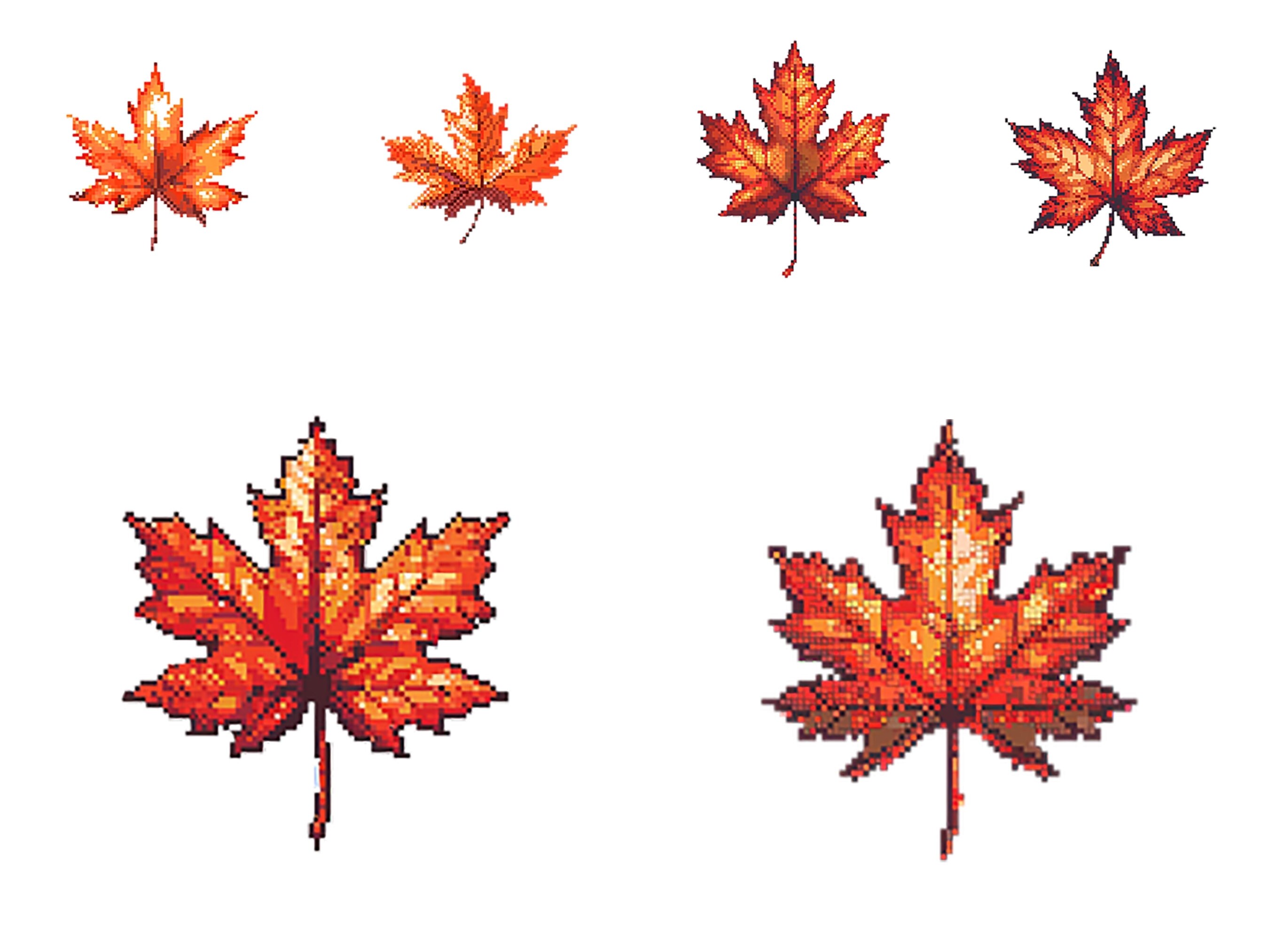 Retro 8-bit Autumn Leaves Clipart 30 Digital Fall Leaf Graphics, Pixel ...
