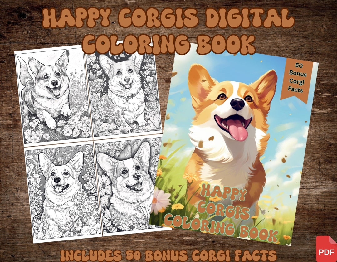 Happy Corgis Digital Coloring Book | 52 Corgi Coloring Pages | Adults ...