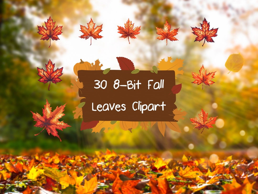 Retro 8-bit Autumn Leaves Clipart - 30 Digital Fall Leaf Graphics ...