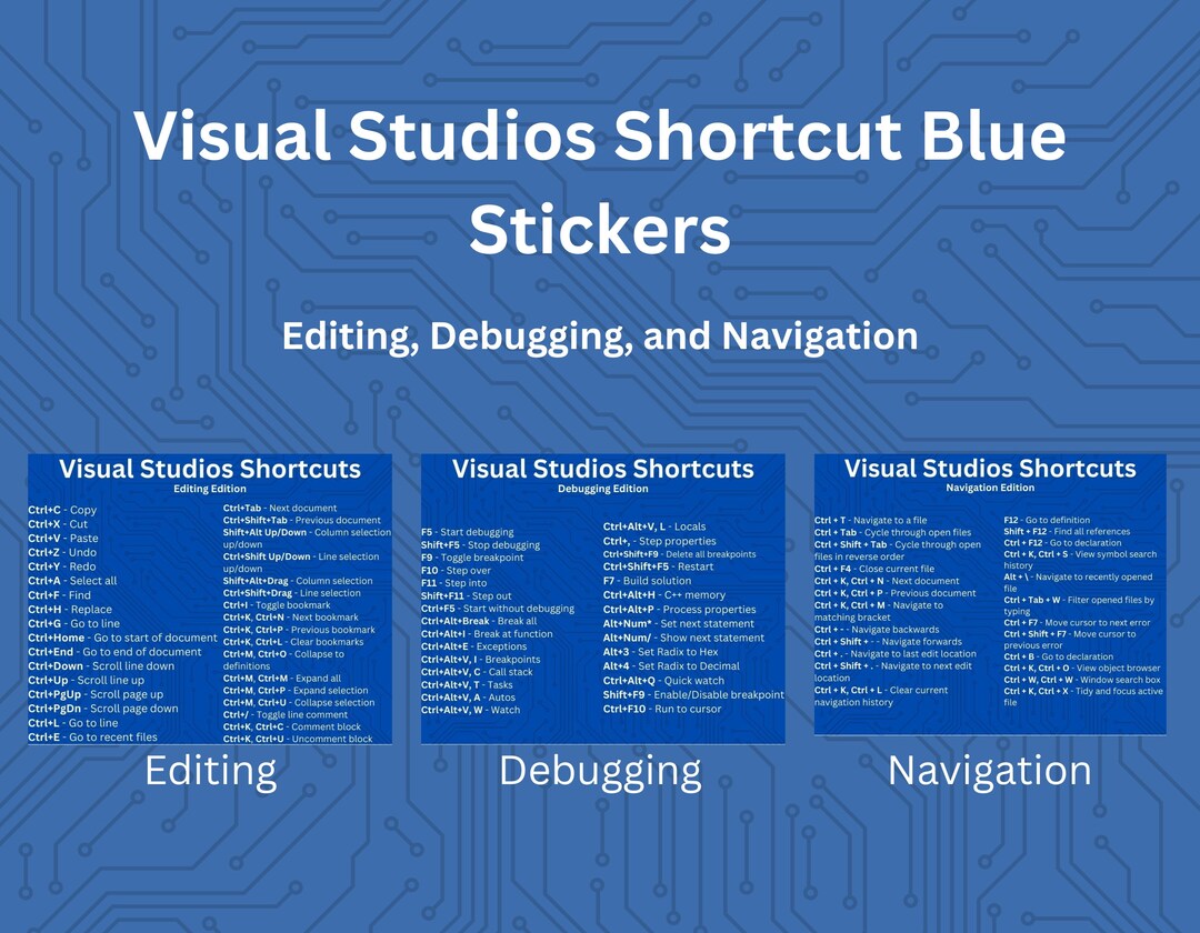 Blue Visual Studios Shortcuts Cheat Sheet 3 White Cheat Sheets Editing ...