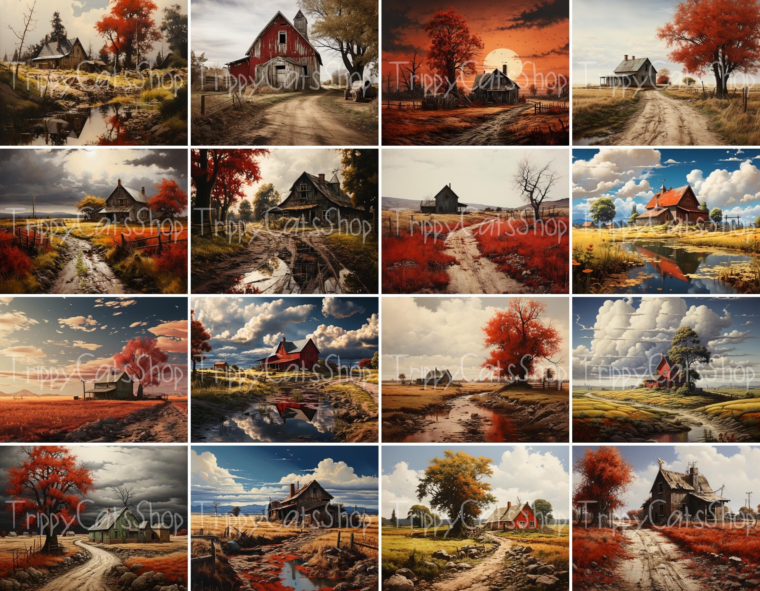 Vintage Farmhouse PRINTABLE Artwork Country Landscape Pack - Etsy