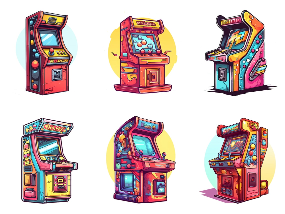 Retro Clipart, 30 Colorful Retro Arcade Machine Cliparts Good for ...