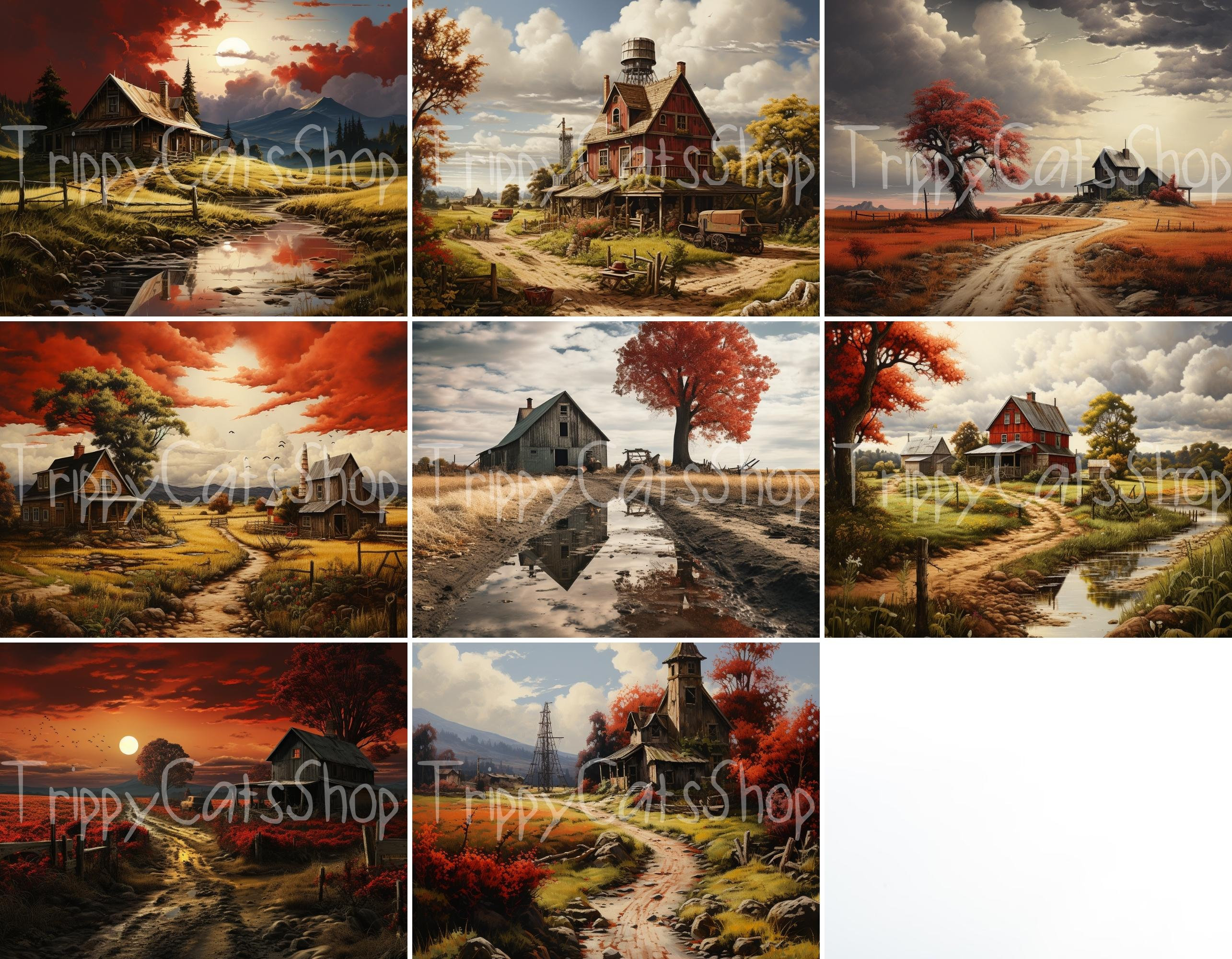 Vintage Farmhouse PRINTABLE Artwork Country Landscape Pack - Etsy