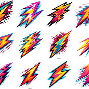 Retro Clipart, 40 Colorful Retro Lightning Bolt Cliparts Good for ...