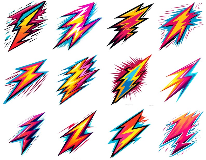 Retro Clipart, 40 Colorful Retro Lightning Bolt Cliparts | Good for ...