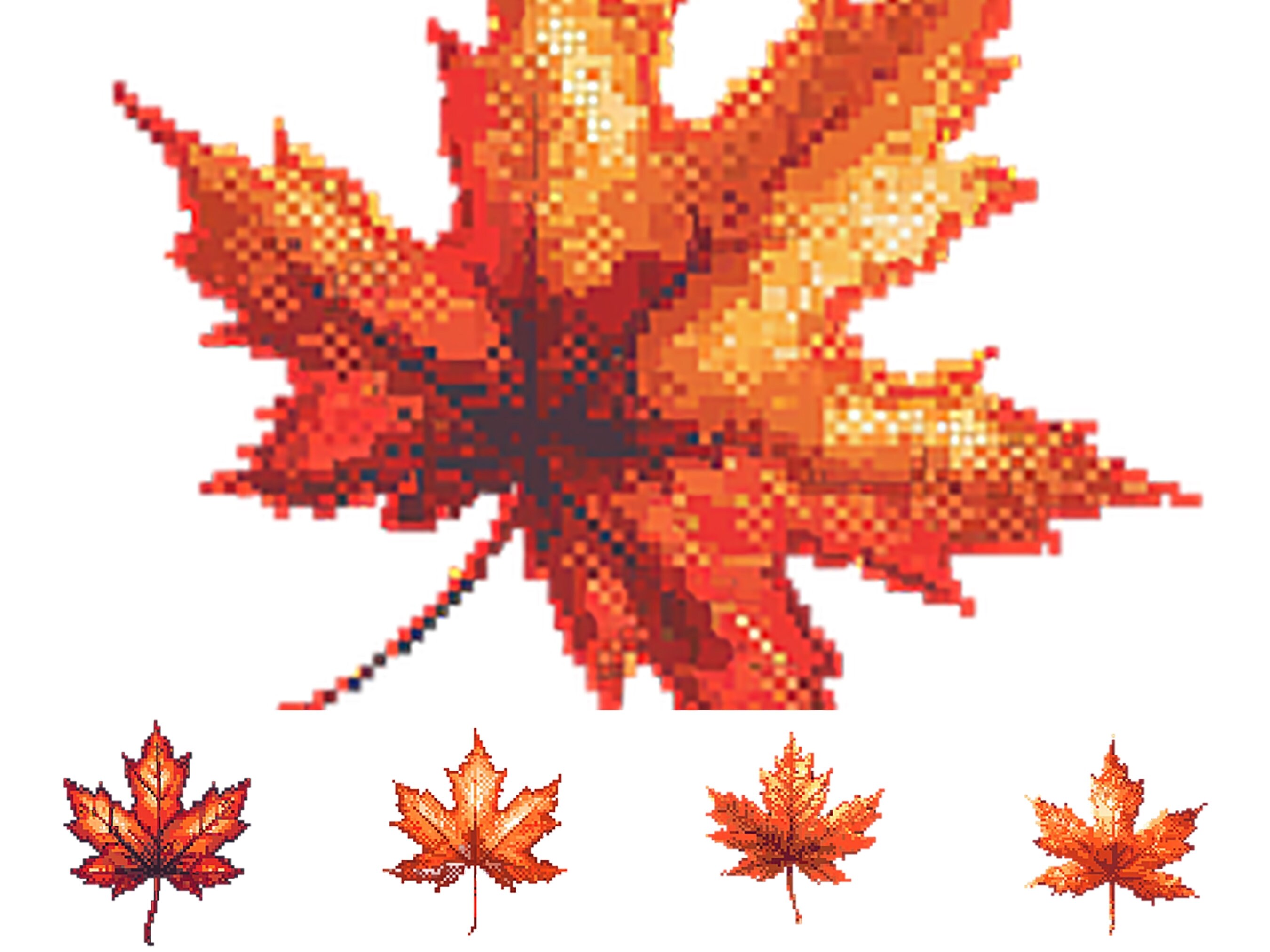 Retro 8-bit Autumn Leaves Clipart 30 Digital Fall Leaf Graphics, Pixel ...