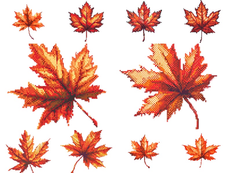 Retro 8-bit Autumn Leaves Clipart 30 Digital Fall Leaf Graphics, Pixel ...