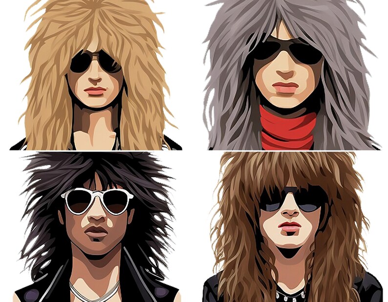 80s Hair Metal Band Clipart: Retro Rock Star PNG Graphics (13 Files) - Etsy