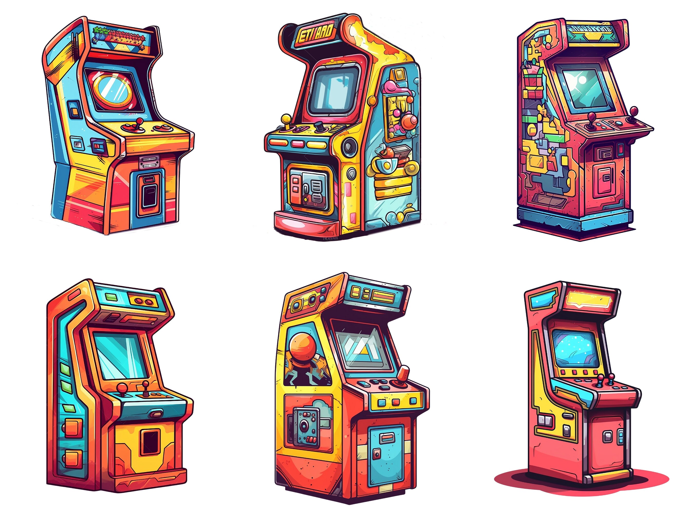 Retro Clipart, 30 Colorful Retro Arcade Machine Cliparts | Good for ...
