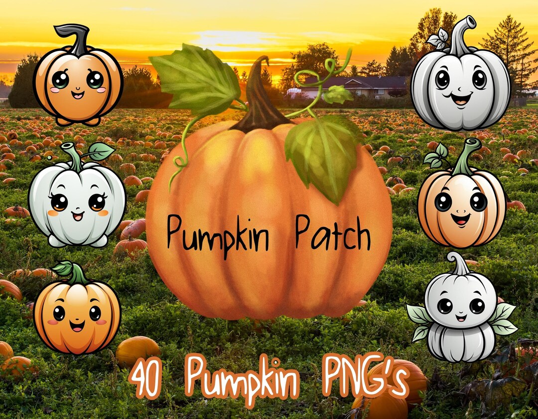 Pumpkin Patch: Cutesy Pumpkins With Faces PNG Pack of 40 Halloween ...