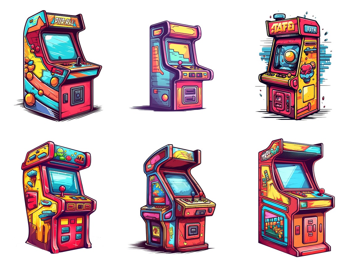 Retro Clipart, 30 Colorful Retro Arcade Machine Cliparts Good for ...