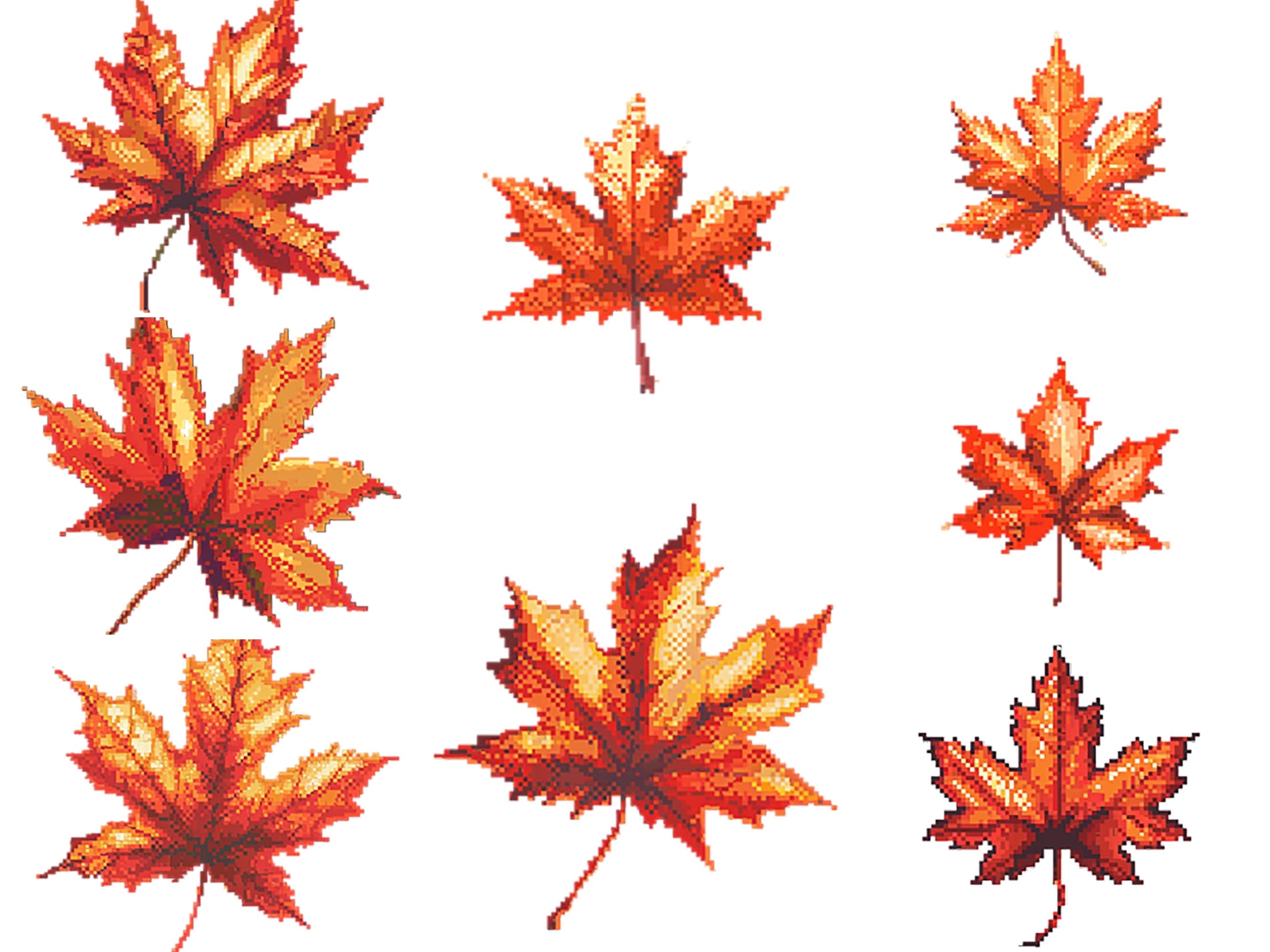 Retro 8-bit Autumn Leaves Clipart 30 Digital Fall Leaf Graphics, Pixel ...