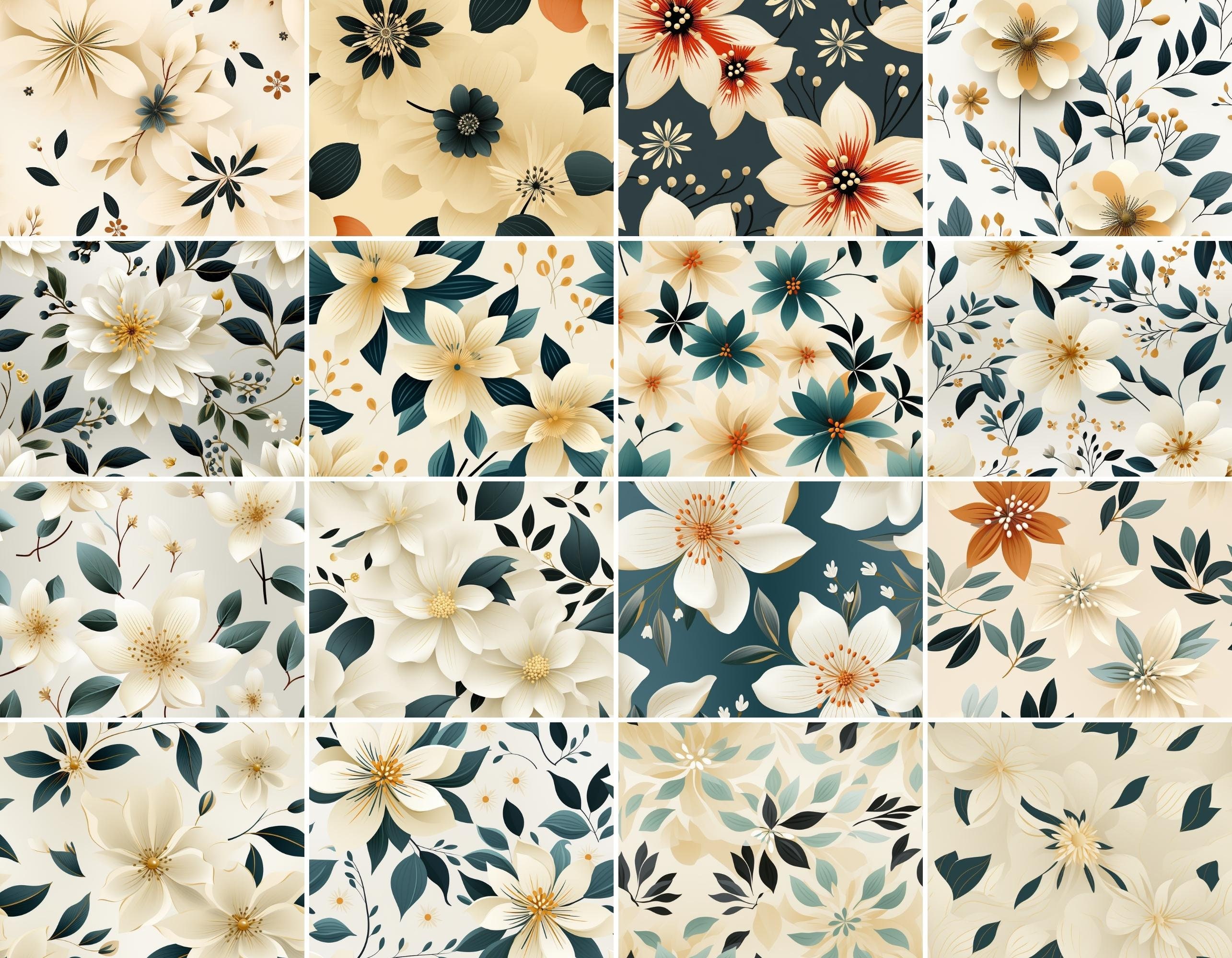 28 Neutral Color Pallet Floral Seamless Pattern Pack Flower Seamless ...