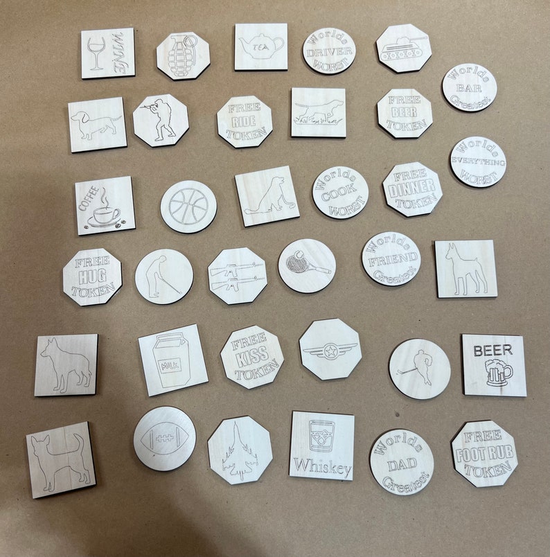 36 Custom Wooden Tokens Laser Cut and Engraved (less Than a Dollar Each ...