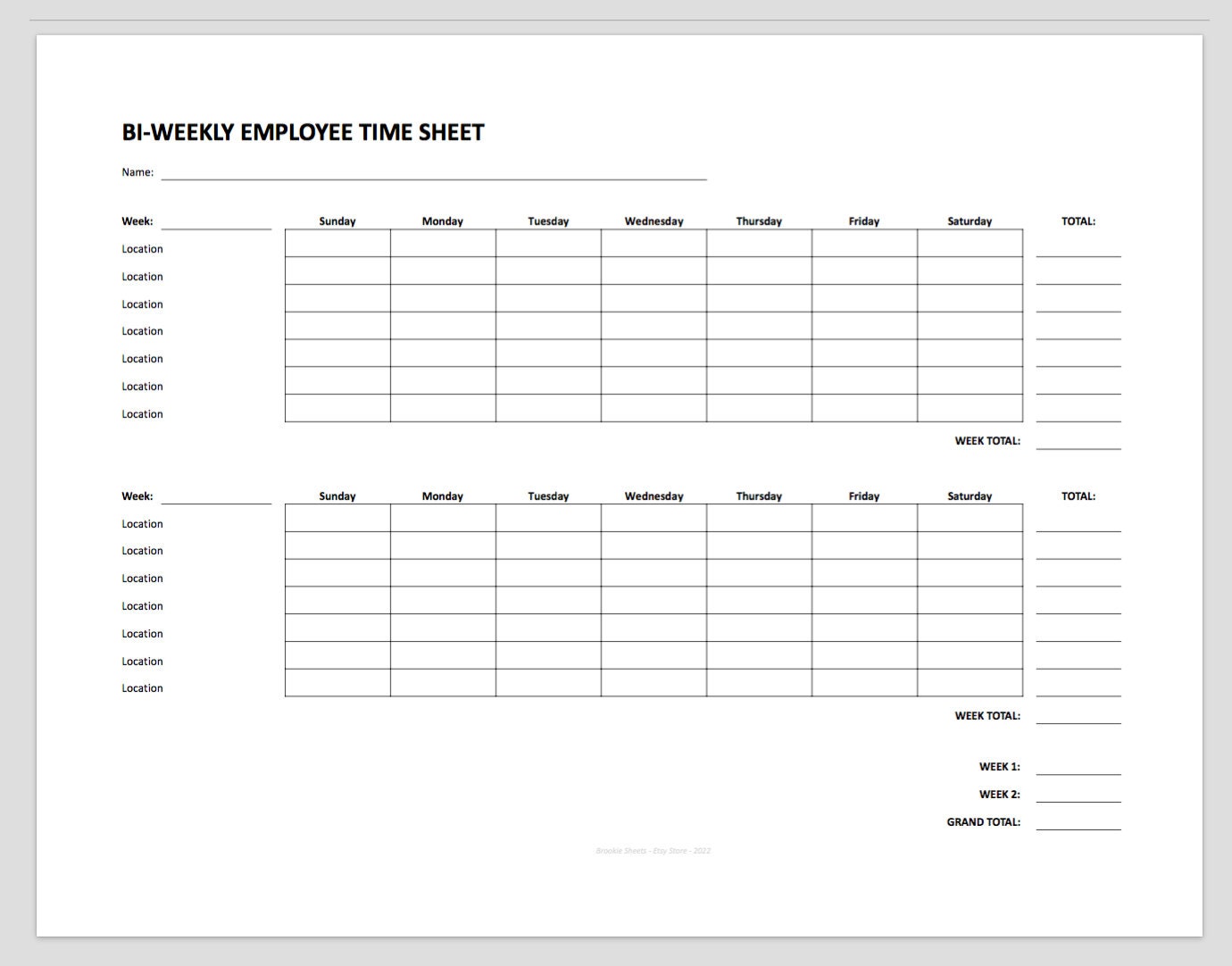Time Sheet by Location, Payroll Hours by Employee, Multiple Template ...
