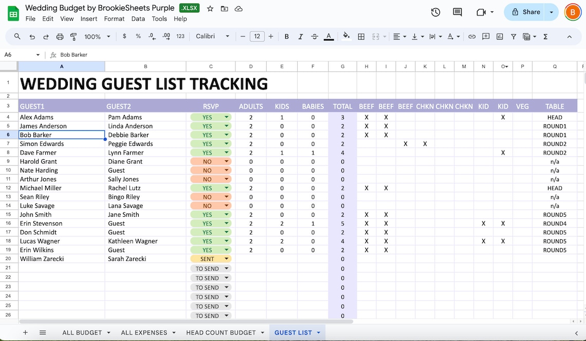 Wedding Budget Spreadsheet Wedding Planner Template Wedding Expenses ...