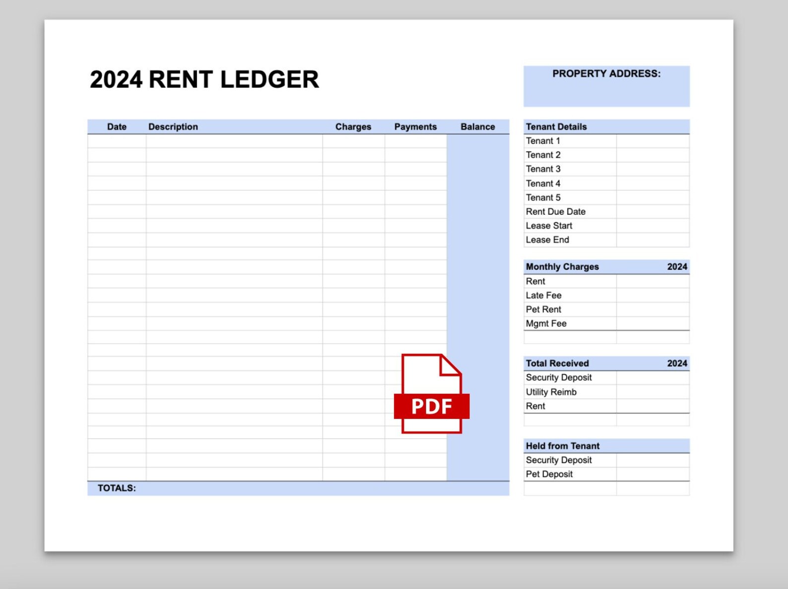 Rent Payment Ledger Template Landlord Rental Spreadsheet - Etsy