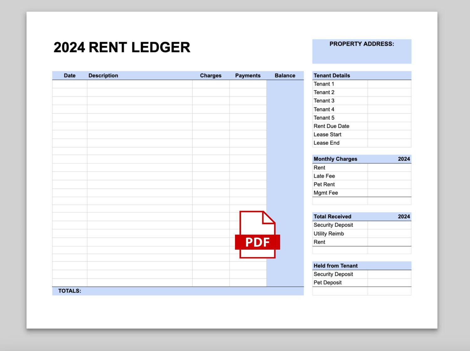 Rent Payment Ledger Template Landlord Rental Spreadsheet - Etsy