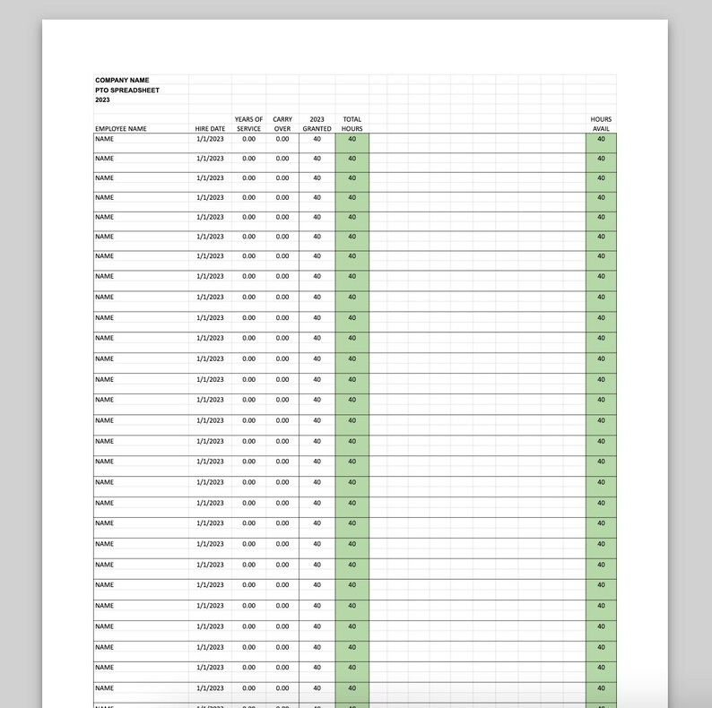 PTO Tracker by Employee for Payroll Hours, Multiple Template ...