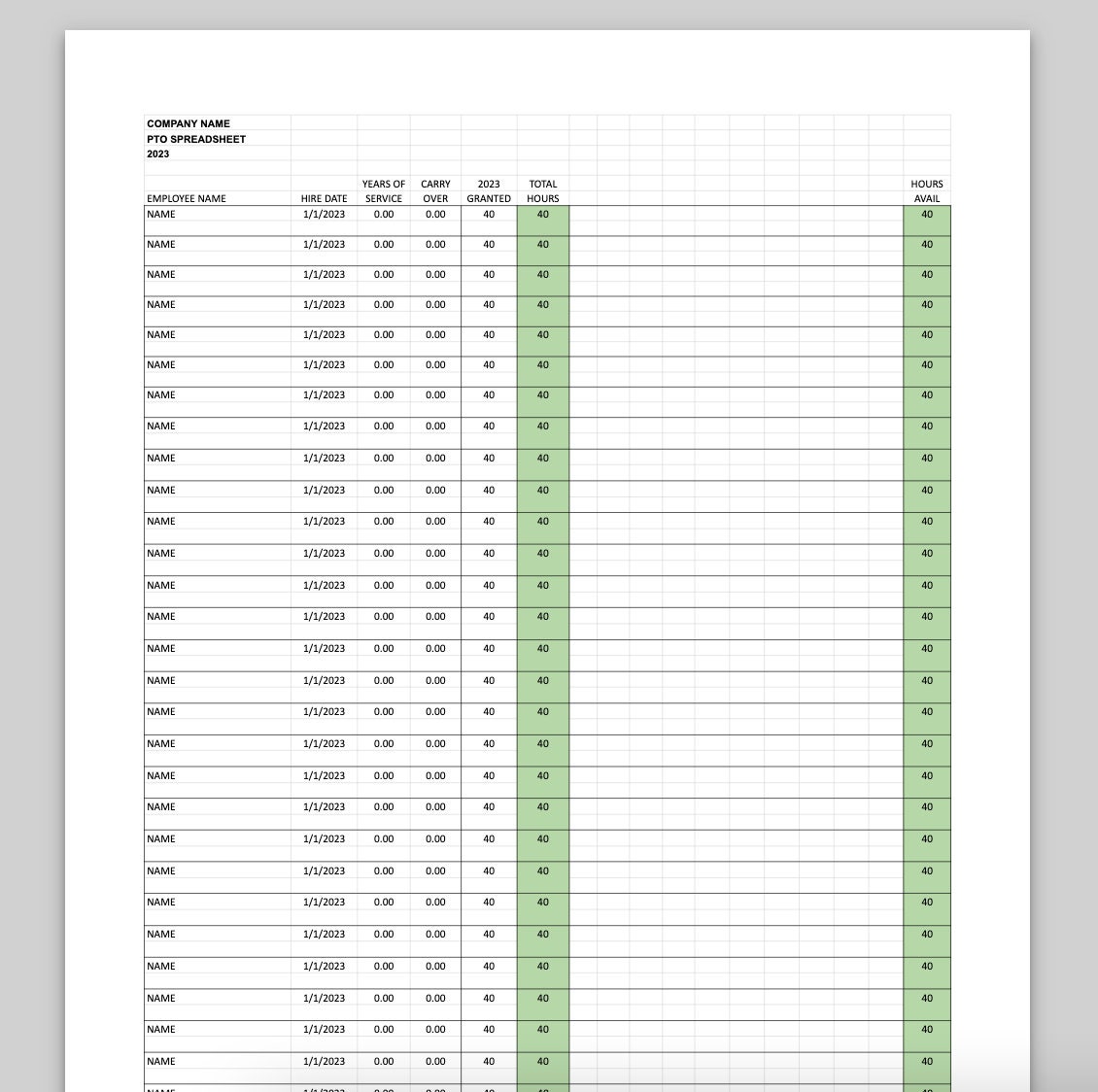 PTO Tracker by Employee for Payroll Hours, Multiple Template ...