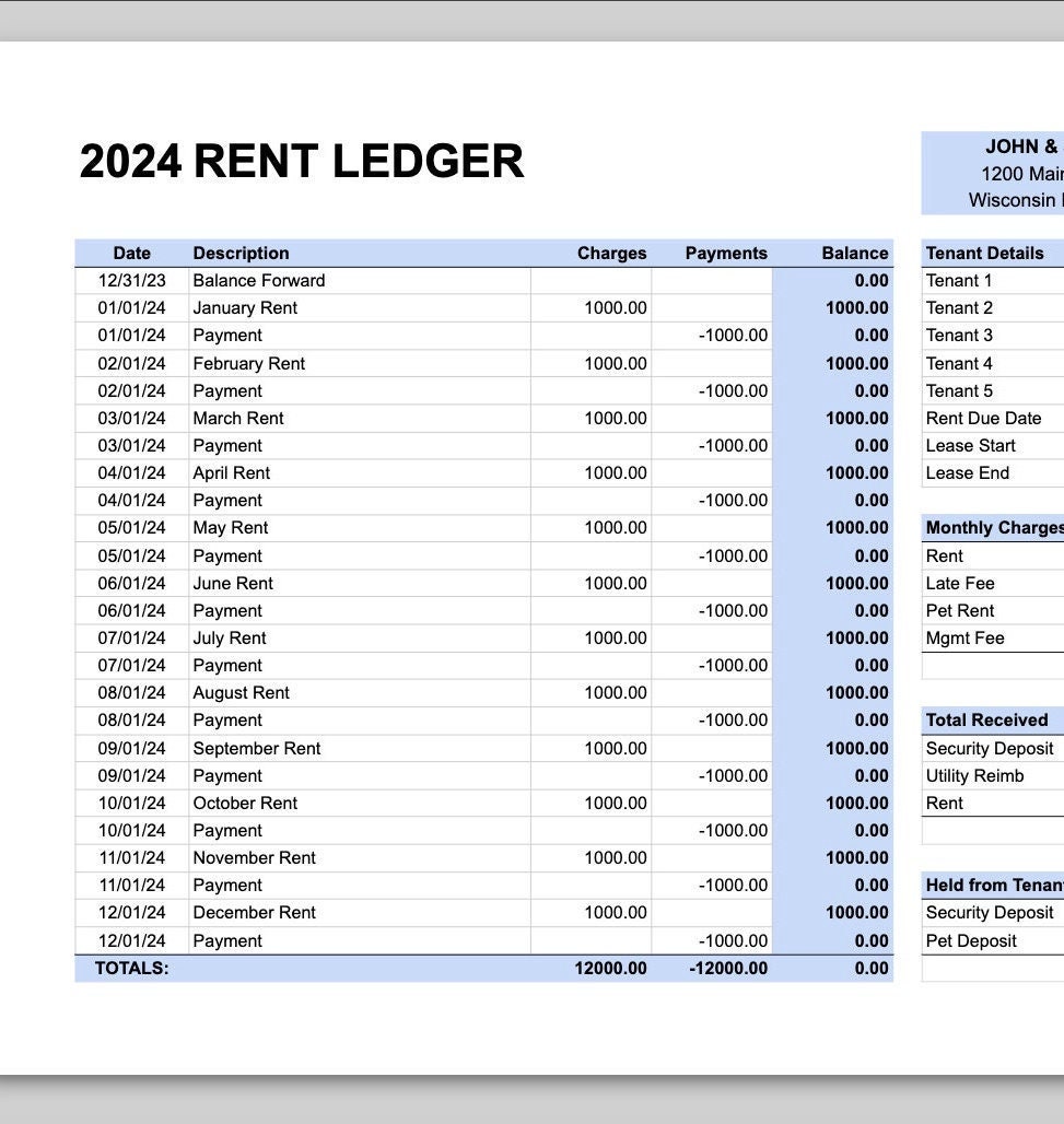 Rent Payment Ledger Template Landlord Rental Spreadsheet - Etsy