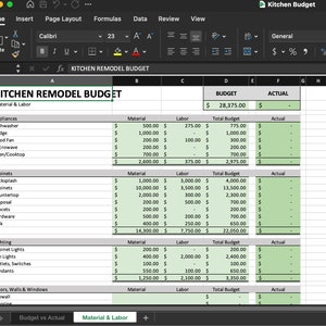 Kitchen Remodel Budget Spreadsheet Contractor Estimate Home Renovation ...