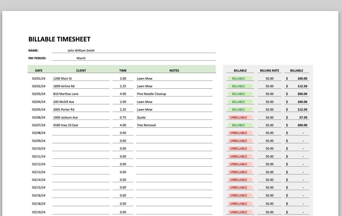 Employee Timesheet Bundle: Bi-weekly Clock, Billable Hours (excel & PDF ...