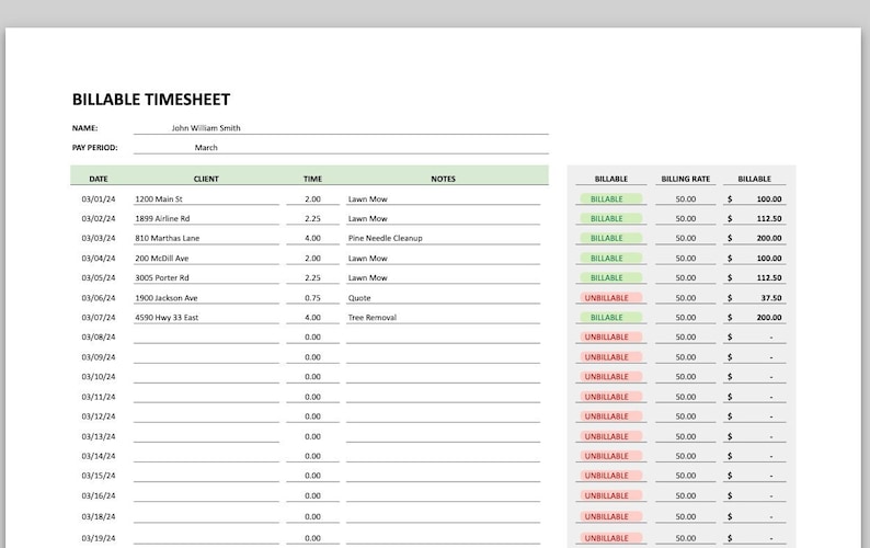 Employee Timesheet Bundle: Bi-weekly Clock, Billable Hours (excel & PDF ...