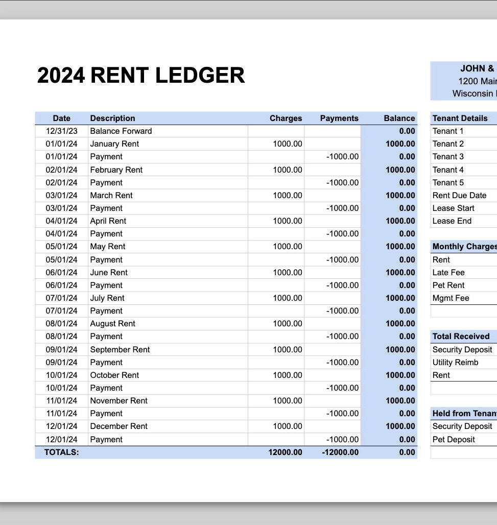 Rent Payment Ledger Template Landlord Rental Spreadsheet - Etsy