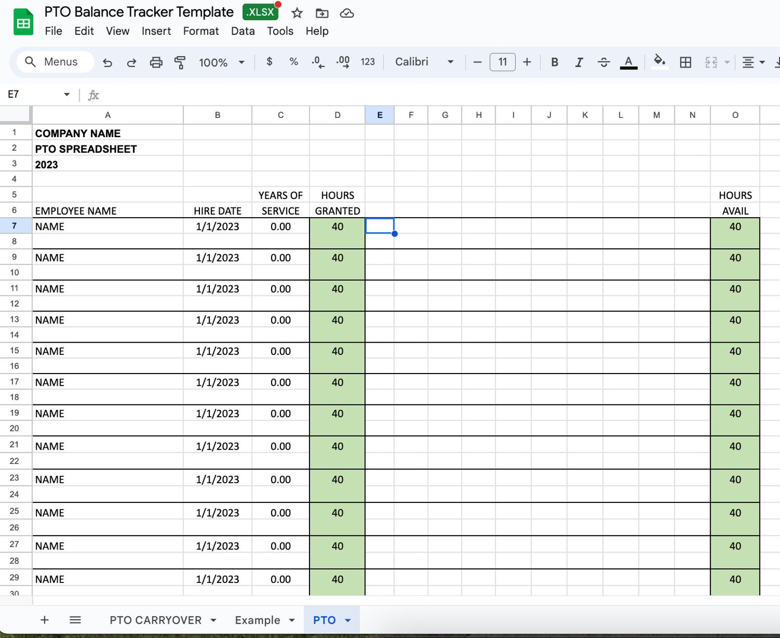 PTO Tracker by Employee for Payroll Hours, Multiple Template ...