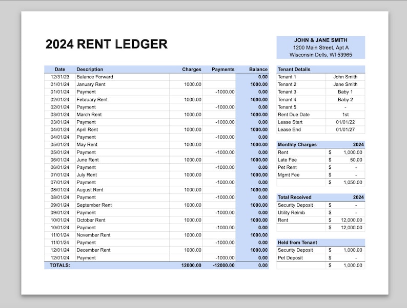 Rent Payment Ledger Template Landlord Rental Spreadsheet - Etsy