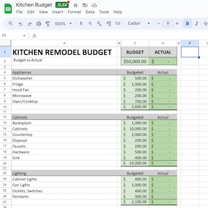 Kitchen Remodel Budget Spreadsheet Contractor Estimate Home Renovation ...
