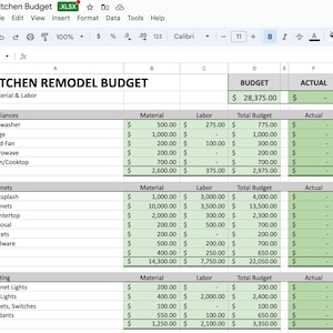 Kitchen Remodel Budget Spreadsheet Contractor Estimate Home Renovation ...
