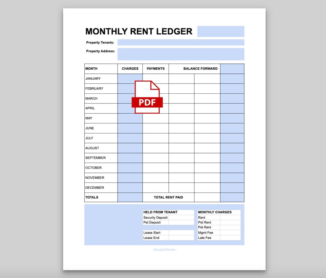 Monthly Rent Payment Ledger Template Landlord Rental Spreadsheet by ...