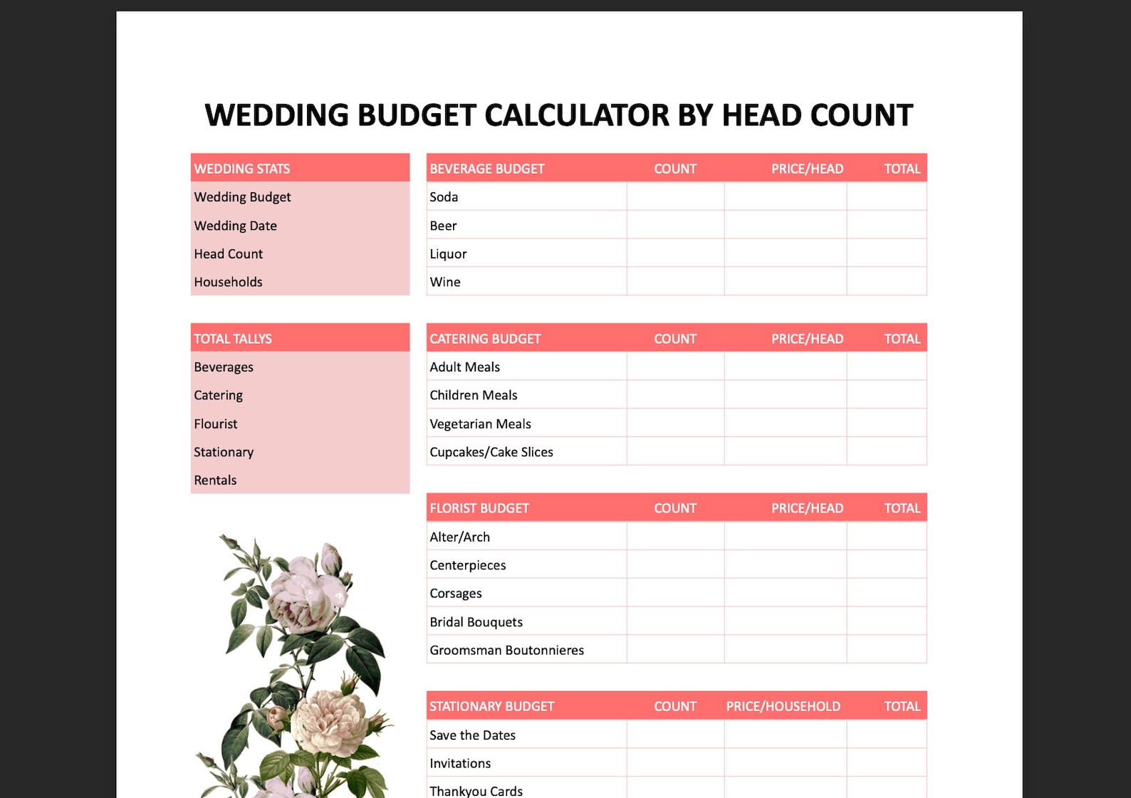 Wedding Budget Spreadsheet Wedding Planner Template Wedding Expenses ...