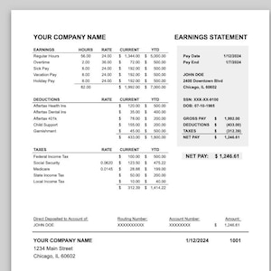 Pay Stub Template (aftertax), Earnings Statement - Excel & Numbers - Etsy