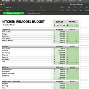 Kitchen Remodel Budget Spreadsheet Contractor Estimate Home Renovation ...