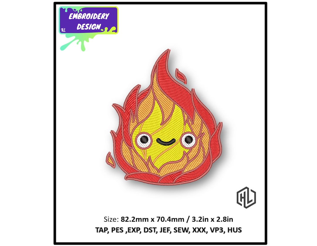 Digital File Embroidery Design, Howl's Moving Castle Calcifer, Studio ...
